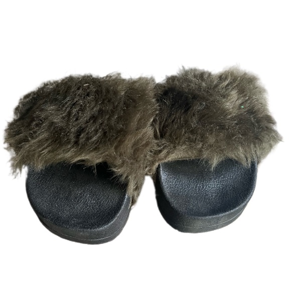 Shoes | Fuzzy Green Platform Slides Size 7 | Poshmark